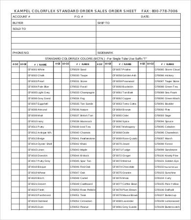 Order Sheet Template - 20+ Free Sample, Example, Format