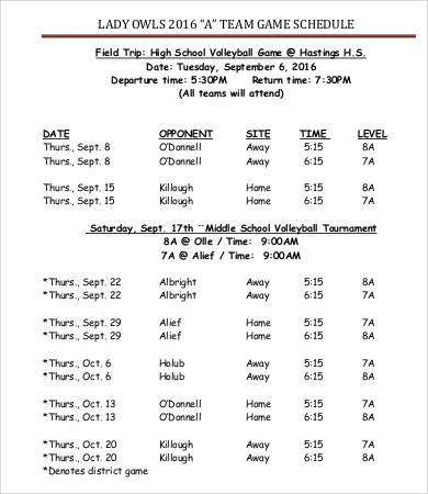 Team Schedule Template - 10+ Free Word, Excel, PDF Format Download!