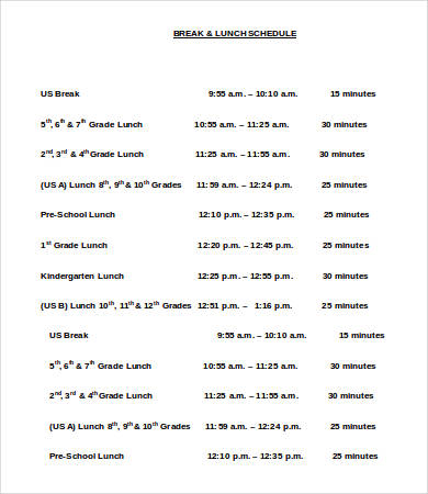Lunch Schedule Template - 14+ Free Word, PDF Documents Download