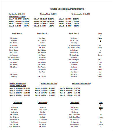 Lunch Schedule Template - 14+ Free Word, PDF Documents Download