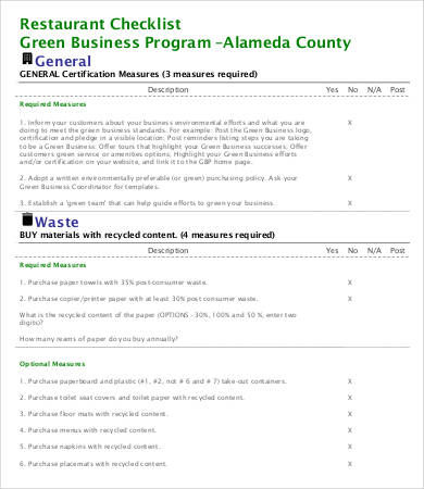 21+ Restaurant Checklist Templates - Word, PDF, Excel, Apple Pages ...