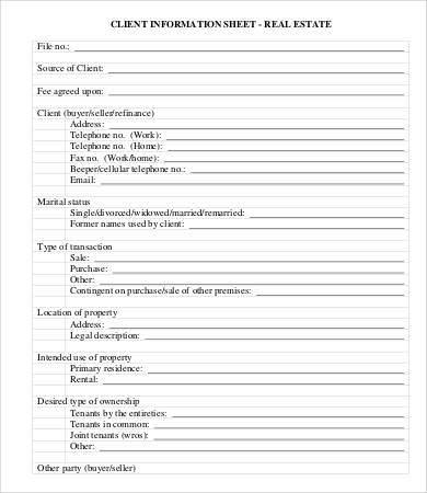 27+ Printable Client Information Sheet Templates - Free Word, PDF ...