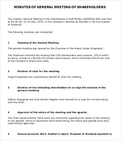 Shareholder Meeting Minutes Templates - 7+ Free Word, PDF Format Download