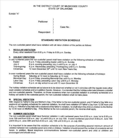Visitation Schedule Template - 15+ Word, Excel, PDF Format Download