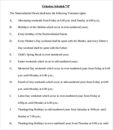 Visitation Schedule Template - 15+ Word, Excel, PDF Format Download