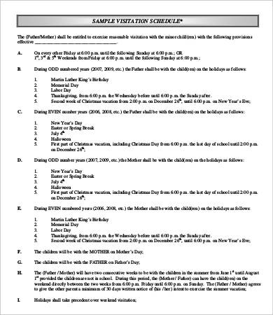 Visitation Schedule Template - 15+ Word, Excel, PDF Format Download