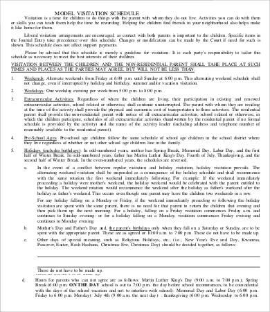 Visitation Schedule Template - 15+ Word, Excel, PDF Format Download