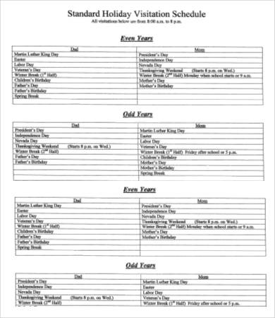 Visitation Schedule Template - 15+ Word, Excel, PDF Format Download