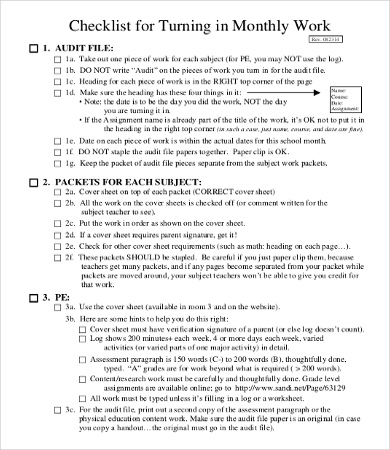 Work Checklist Template - 20+ Free Word, PDF Documents Download