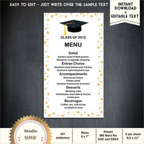 Graduation Party Menu Word 5 Free Templates