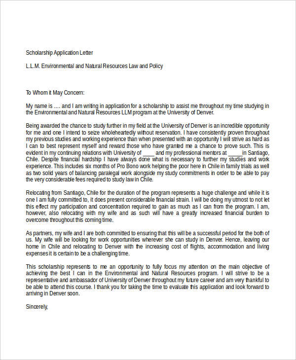 Sample Scholarship Application Letter For Masters Degree The Document 