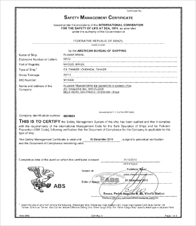 Safety Management Certificates- 8+ Sample, Word, AI, InDesign Template