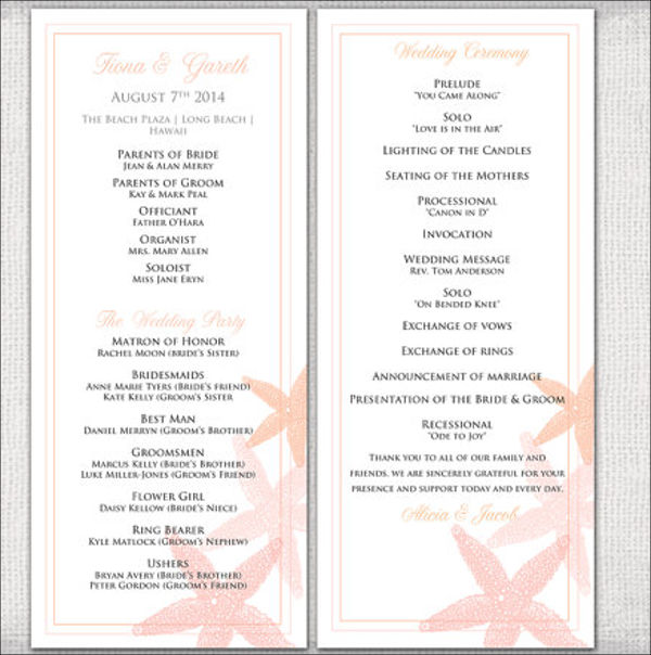 11 Beach Wedding Program Templates PSD Vector EPS AI Illustrator 