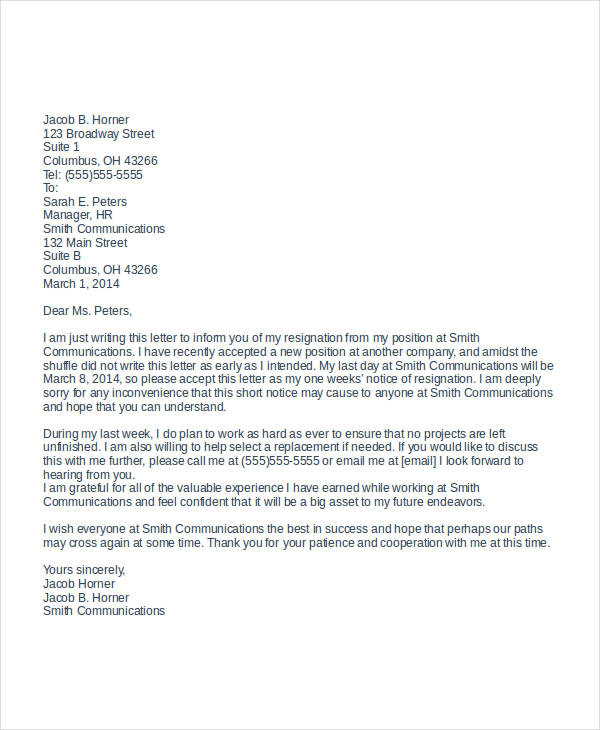 Last Minute Resignation Letter 10 Free Word PDF Documents Download