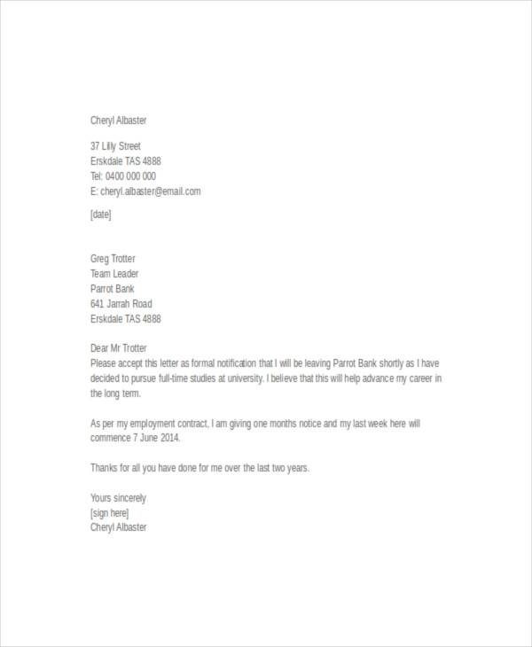 Last Minute Resignation Letter 10 Free Word PDF Documents Download