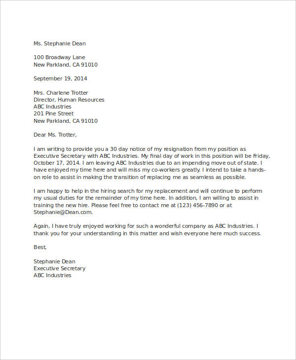 14 Resignation Letter With 30 Day Notice Template PDF Word Apple Pages Google Docs
