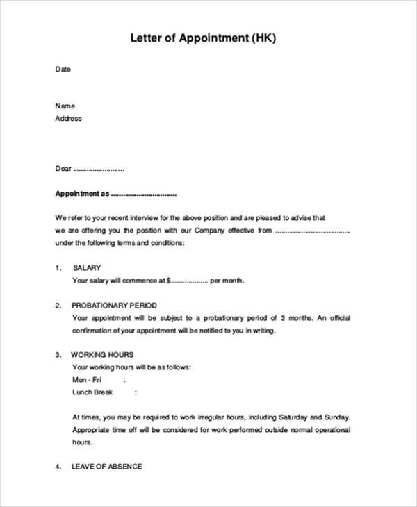 12 Job Appointment Letter Templates DOC PDF