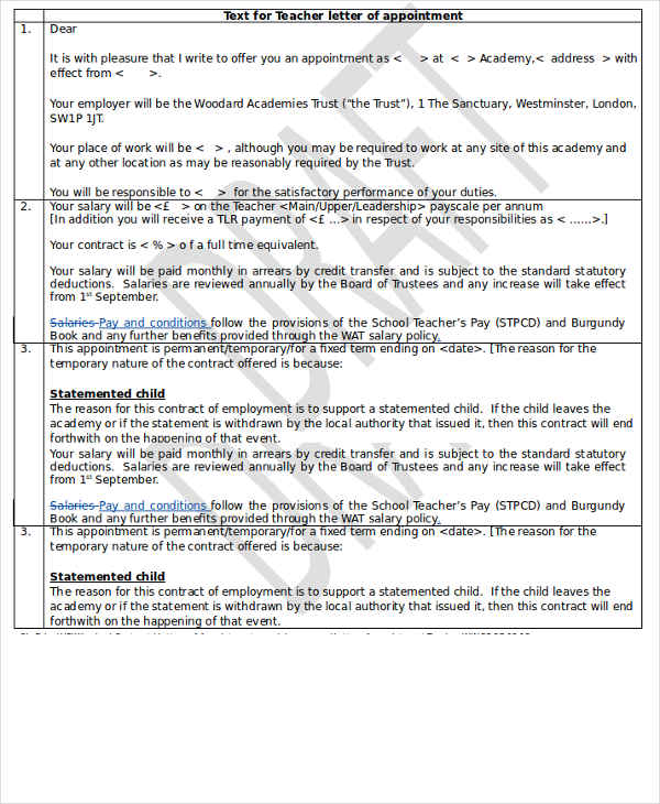 Teacher Appointment Letter Template -13+ Free Word, PDF Format Download!