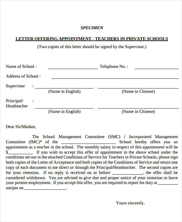 Teacher Appointment Letter Template -13+ Free Word, PDF Format Download!