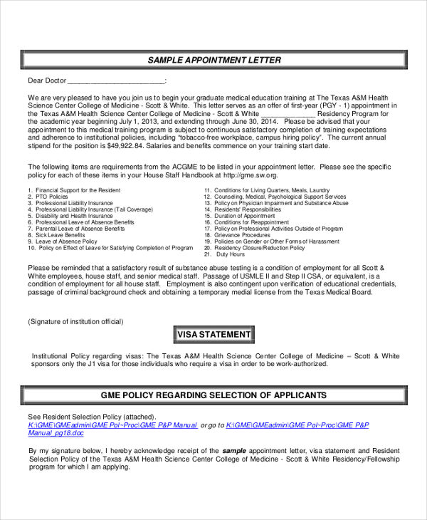 Interview Appointment Letter - 7+ Free Word, PDF Documents Download!
