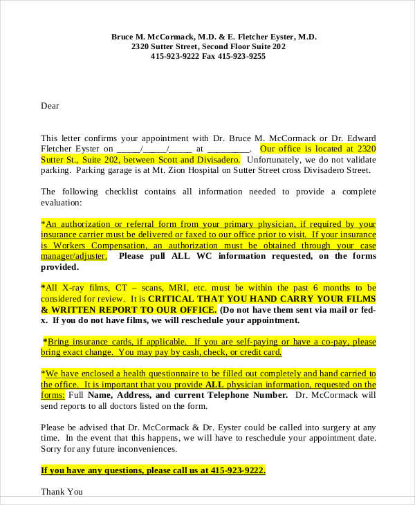11 Doctor Appointment Letter Templates DOC PDF