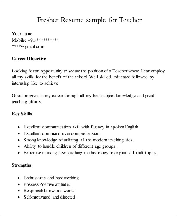 11 Teaching Fresher Resume Templates PDF DOC