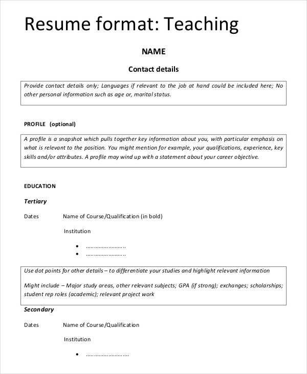 Resume Format For Fresher Teachers MargyPuckett Blog