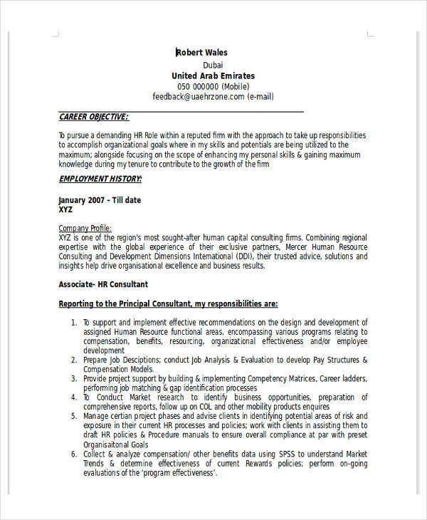 13 HR Fresher Resume Template Word PDF Format Download 