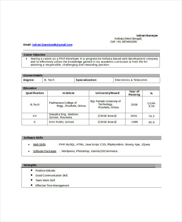 IT Fresher Resume - 10+ Word, PDF Documents Download!