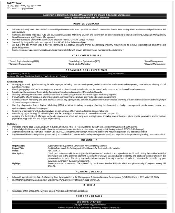 Marketing Fresher Resume Template 4 Free Word PDF Format Download 