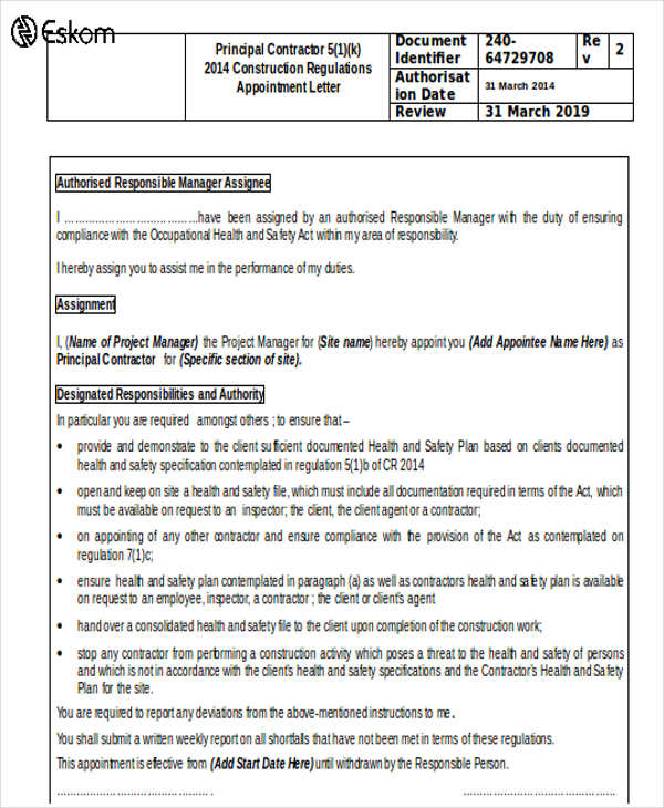 Contractor Appointment Letter Template - 5+ Free Word, PDF Format Download!
