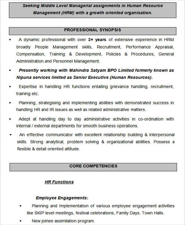 HR Resume Format Template - 30+ Free Word, PDF Format Download!