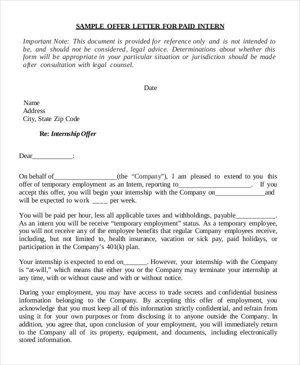 11+ Internship Offer Letter Templates - PDF, DOC