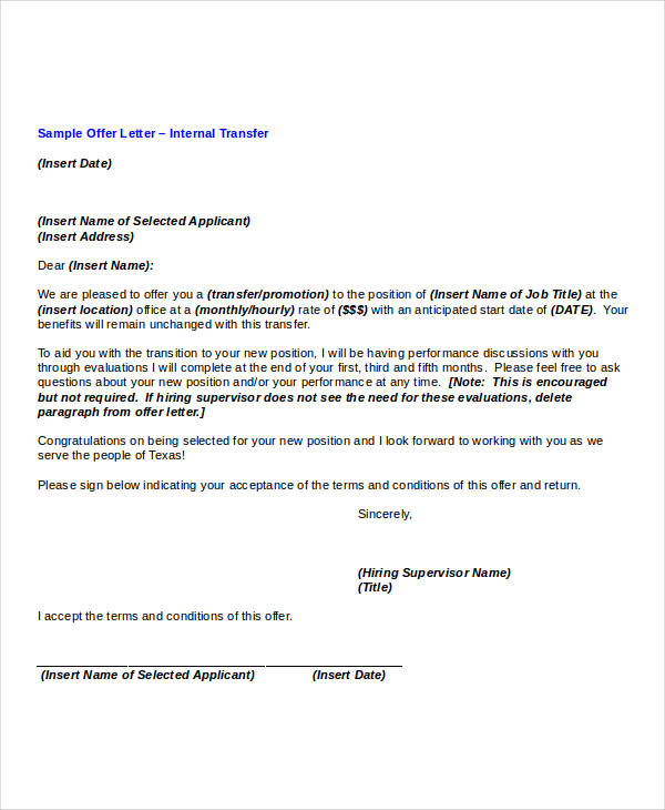 Transfer Offer Letter Template - 5+ Free Word, PDF Format Download!