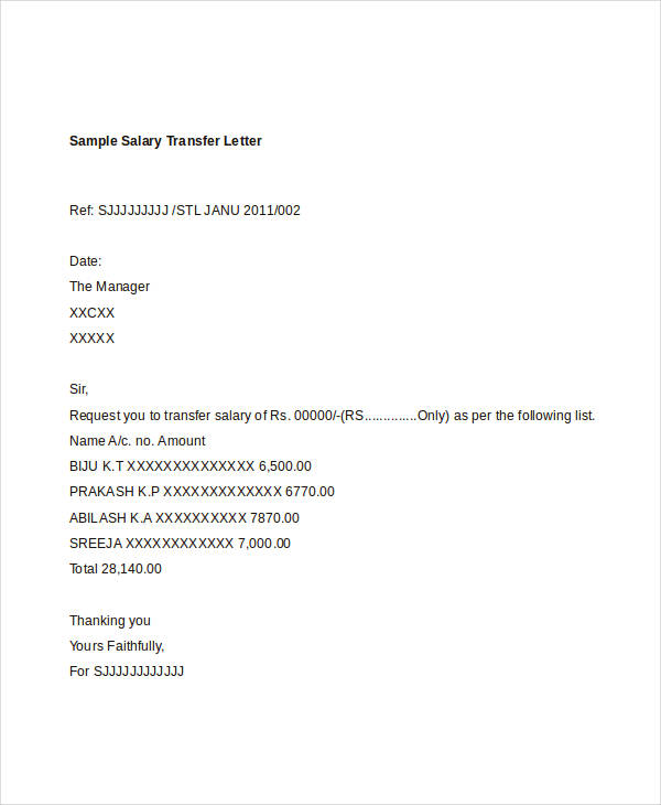 Salary Transfer Letter Template- 15+ Word, PDF Format Download!