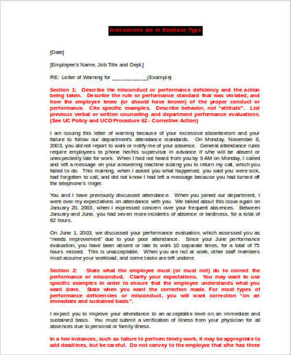 Attendance Warning Letter Template - 11+ Word, PDF Format Download!