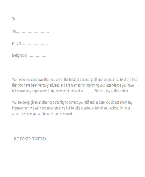 Attendance Template Written Warning For Attendance HQ Template Documents