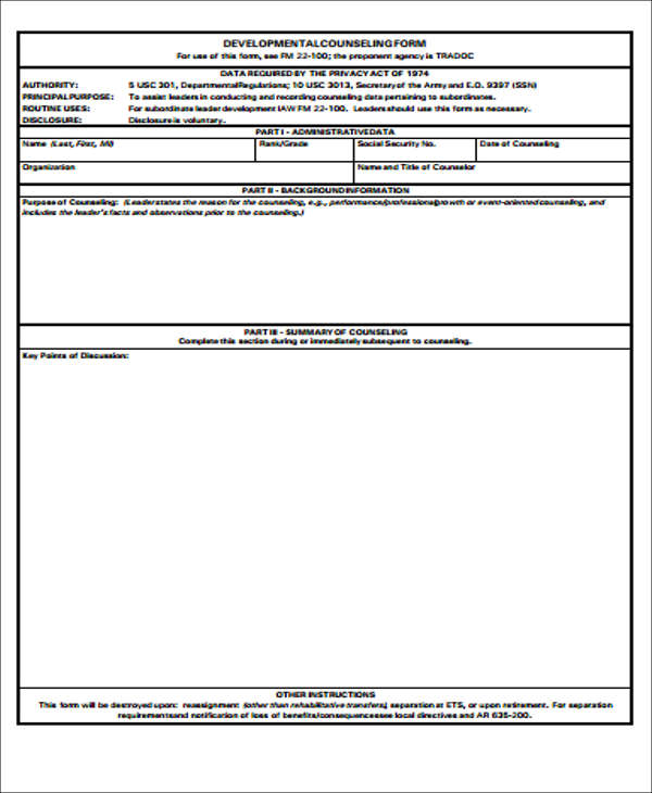 8+ Army Counseling Form