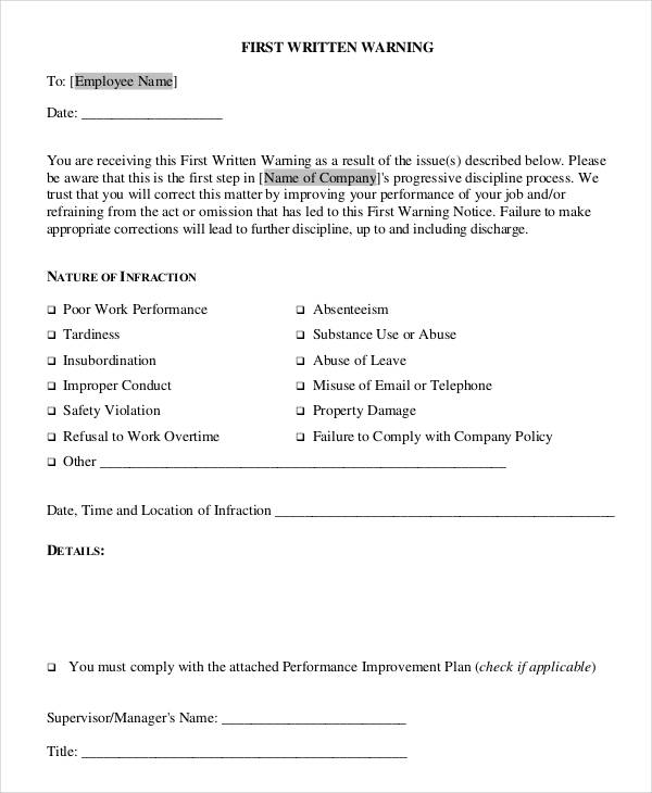 First Written Warning Template