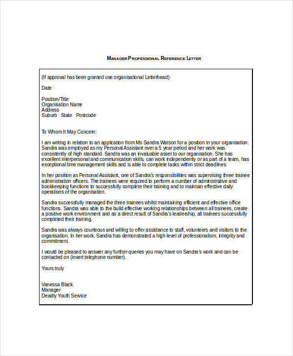 Manager Reference Letter Templates - 7+ Free Word Format Download
