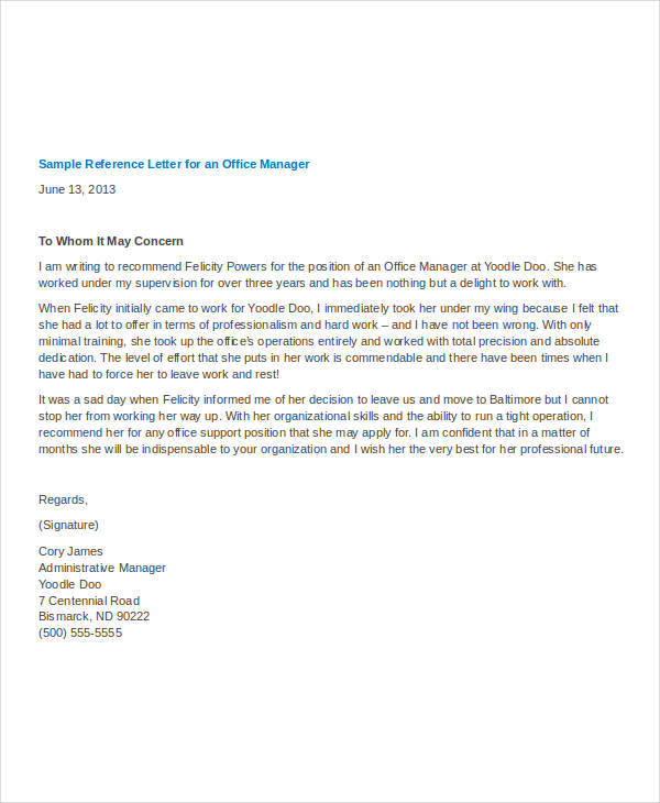 Recommendation Letter Sample Manager Fasstudios