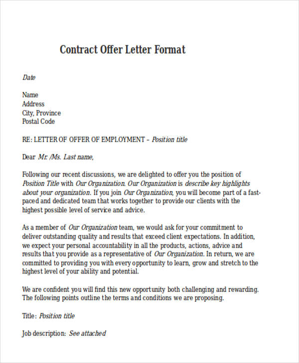 Letter Of Employment Contract Employment Contract Letter 