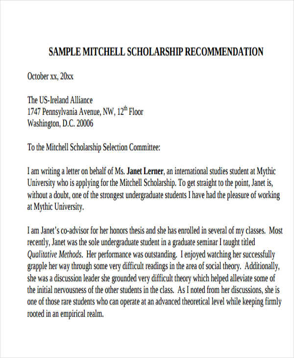 Scholarship Reference Letter Templates 5 Free Word PDF Format Download 
