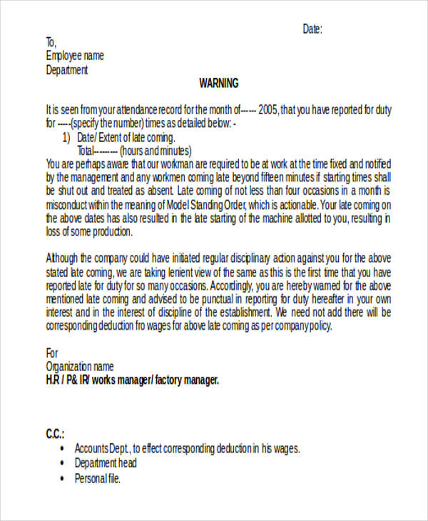 14+ Late Warning Letter Templates - PDF, DOC