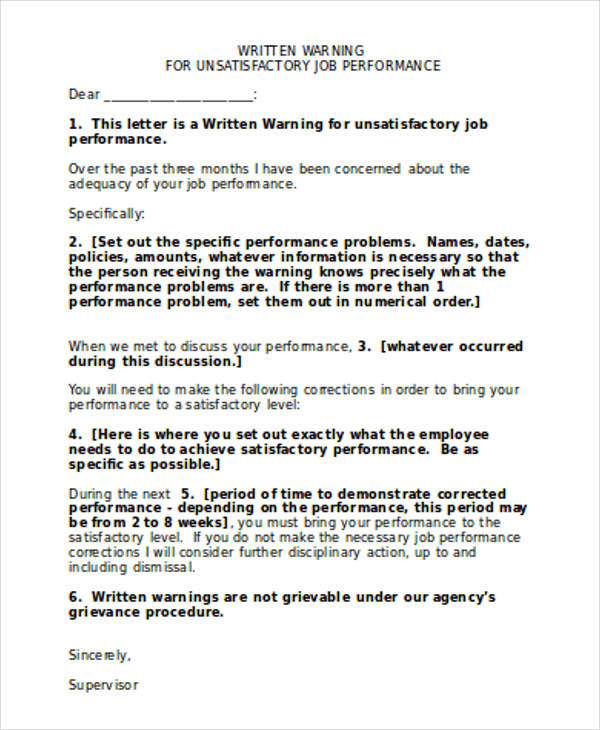 10+ Performance Warning Letter Template - 7+ Free Word, PDF Format ...