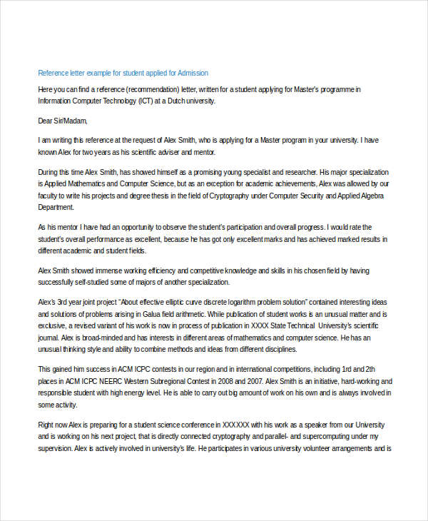 School Reference Letter Template 12 Word PDF Documents Download 
