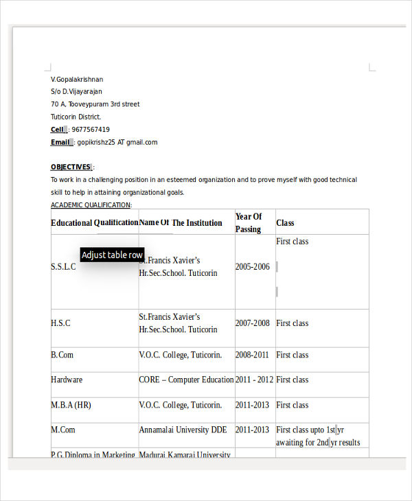 Resume For Lecturer Job