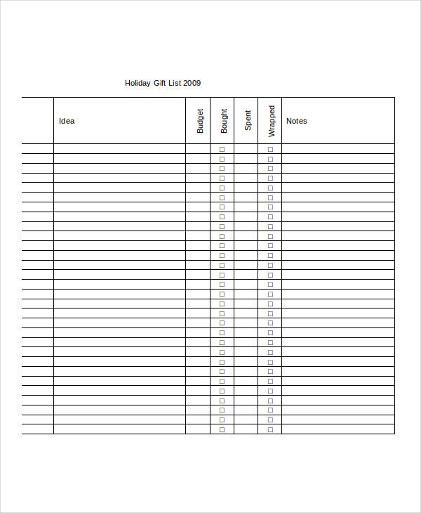 Holiday Gift List Templates - 9+ Free Word, PDF Format Download!