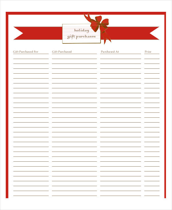 Holiday Gift List Templates - 9+ Free Word, PDF Format Download!