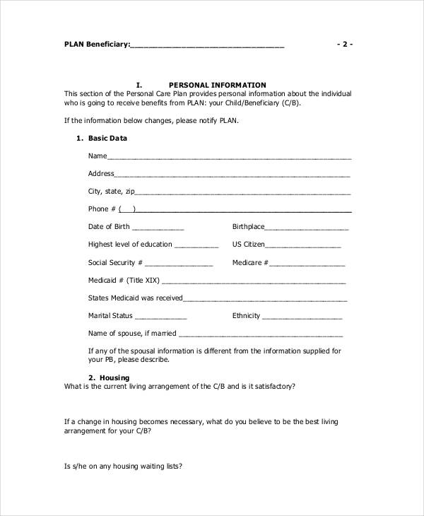 Personal Care Plan Templates - 12+ Free PDF Format Download!